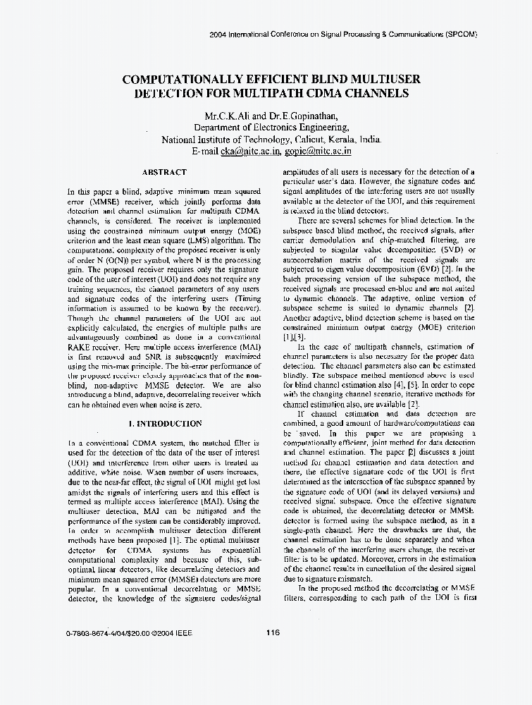 Computationally efficient blind multiuser detection for multipath CDMA channels | IEEE ...