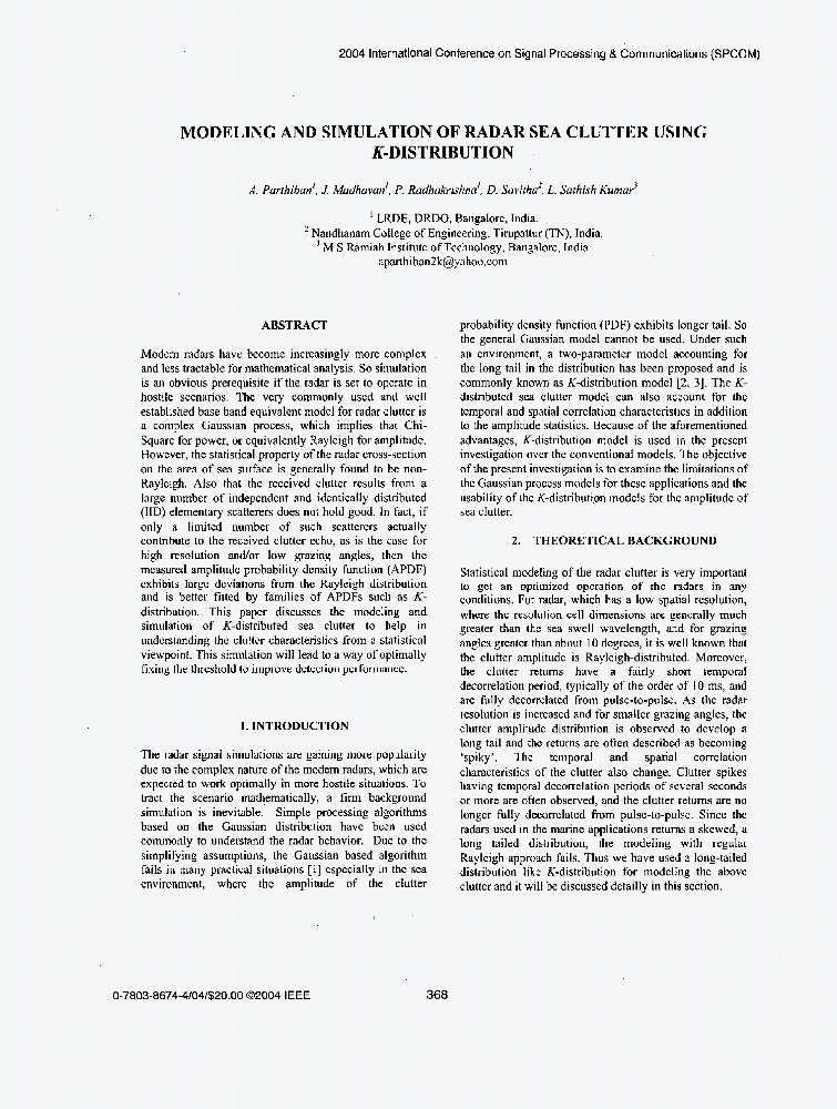 Modeling And Simulation Of Radar Sea Clutter Using K Distribution Ieee Conference Publication