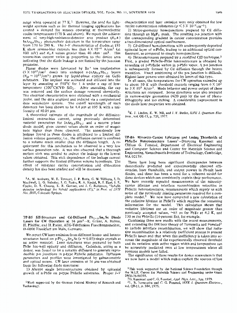 TP-B5 SH-structure and Cd-diffused Pb1-xSnxSe diode lasers for CW ...