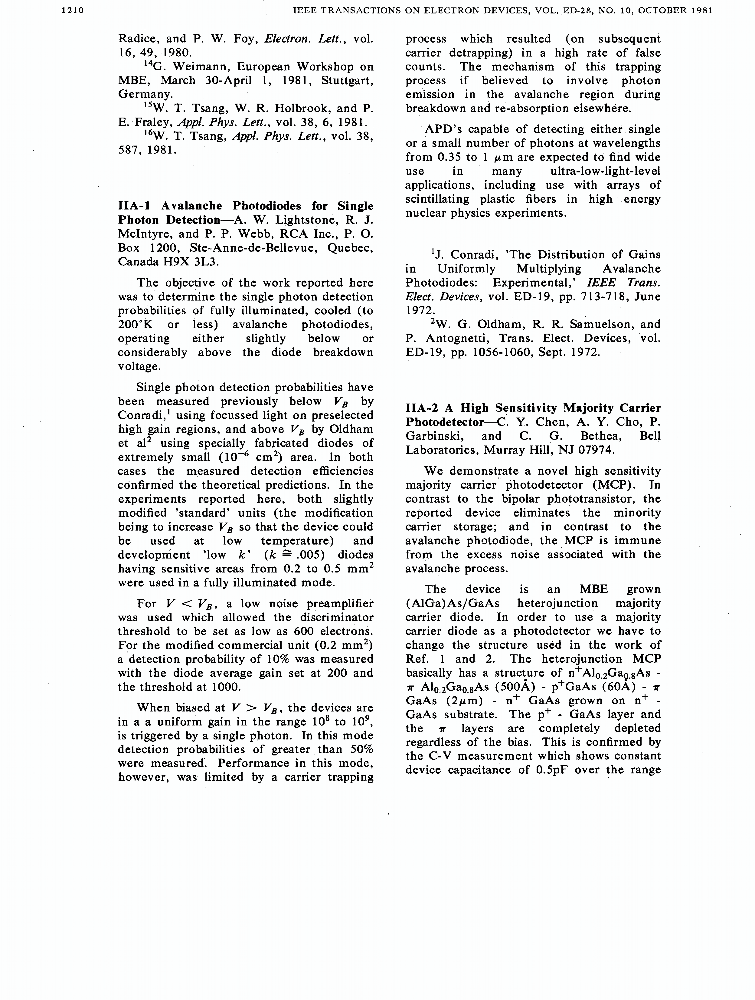 IIA-1 avalanche photodiodes for single photon detection | IEEE Journals ...