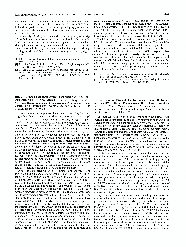 IIIB-8 titanium disilicide contact resistivity and its impact on 1-µm ...
