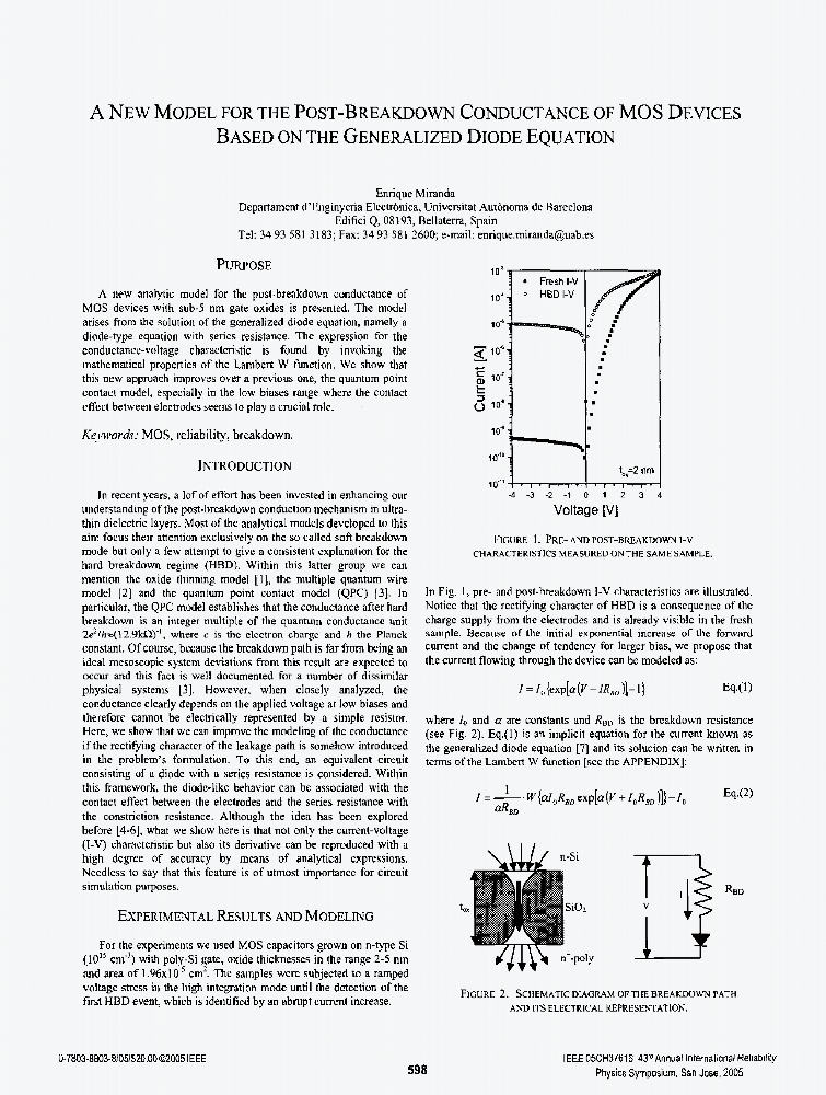 A new model for the post-breakdown conductance of MOS devices based on ...
