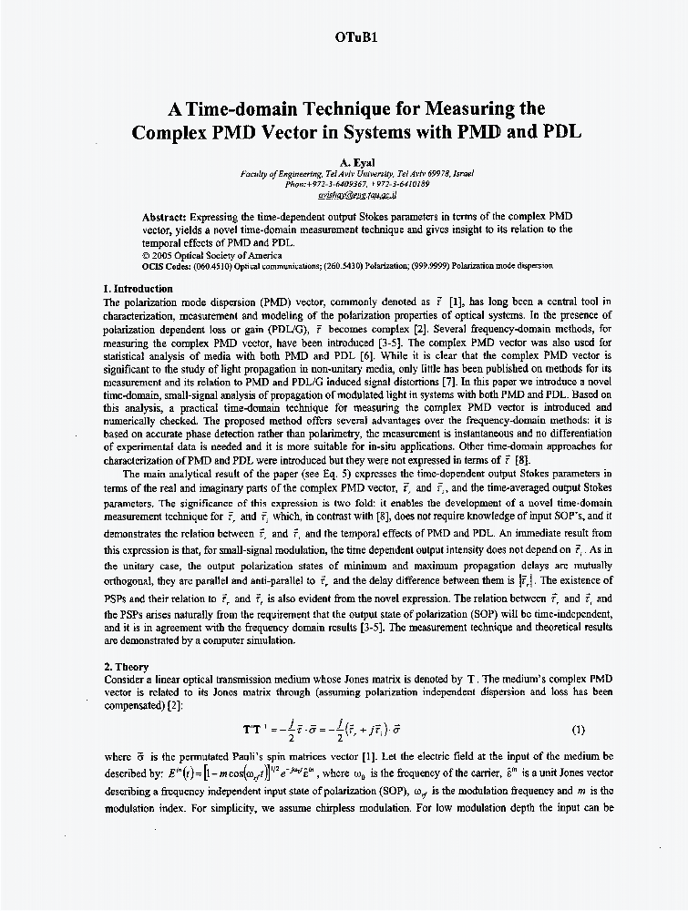 A time-domain technique for measuring the complex PMD vector in systems ...