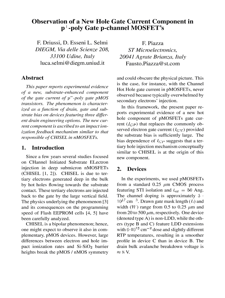 Observation of a New Hole Gate Current Component in p(+)-poly Gate p ...