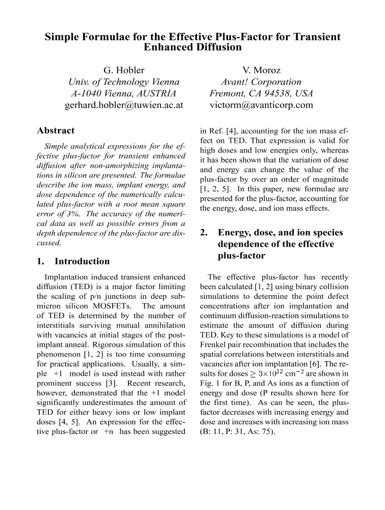 Simple Formulae for the Effective Plus-Factor for Transient Enhanced ...