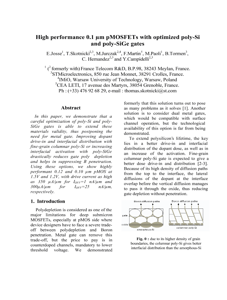 High performance 0.1 um pMOSFETs with optimized poly-Si and poly-SiGe ...