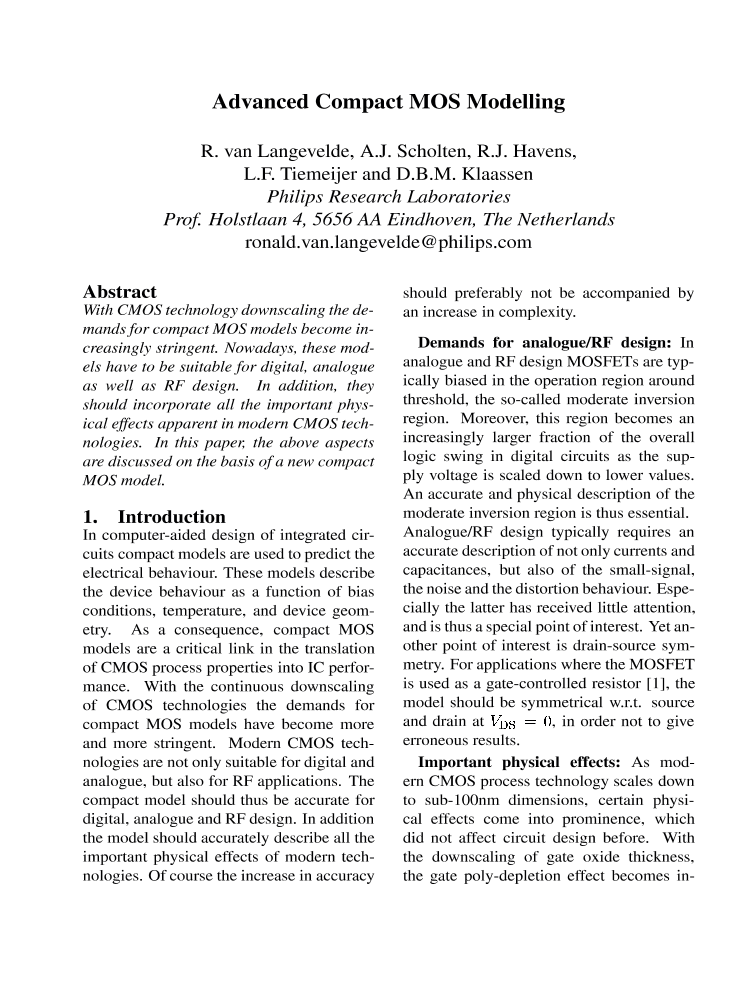 Advanced Compact MOS Modelling | IEEE Conference Publication | IEEE Xplore