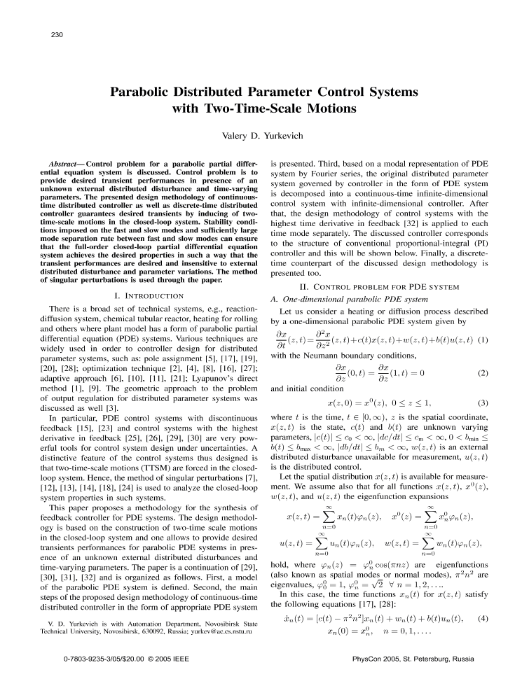 Parabolic distributed parameter control systems with two-time-scale motions | IEEE Conference ...