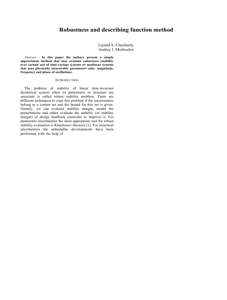 Robustness and describing function method | IEEE Conference Publication ...