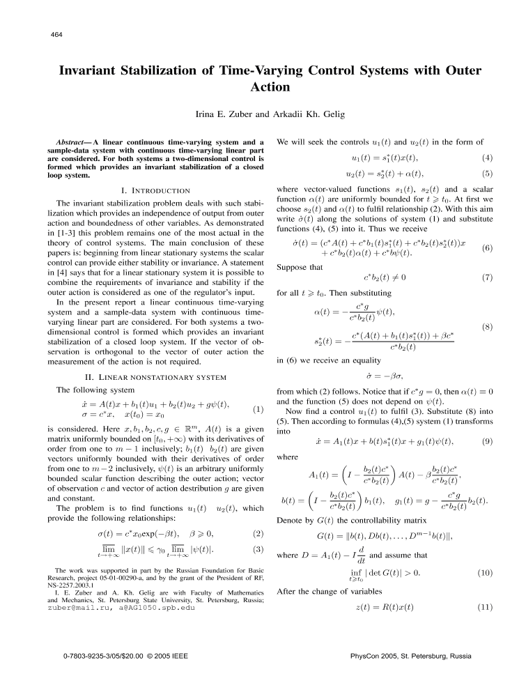 Invariant stabilization of time-varying control systems with outer ...