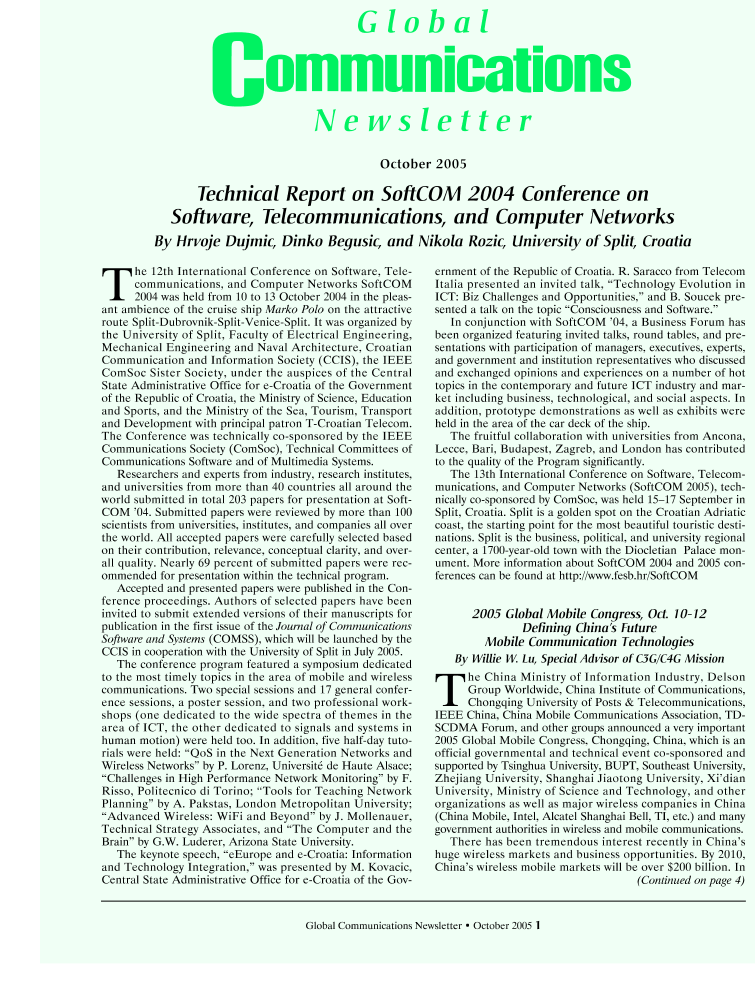 Technical report on softcom 2004 conference on software ...
