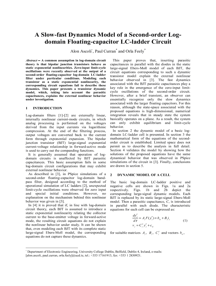 A slow-fast dynamics model of a second-order logdomain floating ...