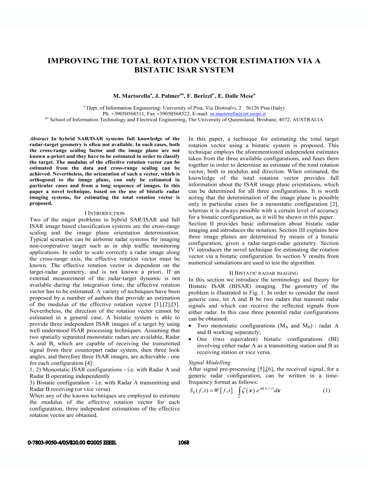 Improving The Total Rotation Vector Estimation Via A Bistatic Isar System Ieee Conference