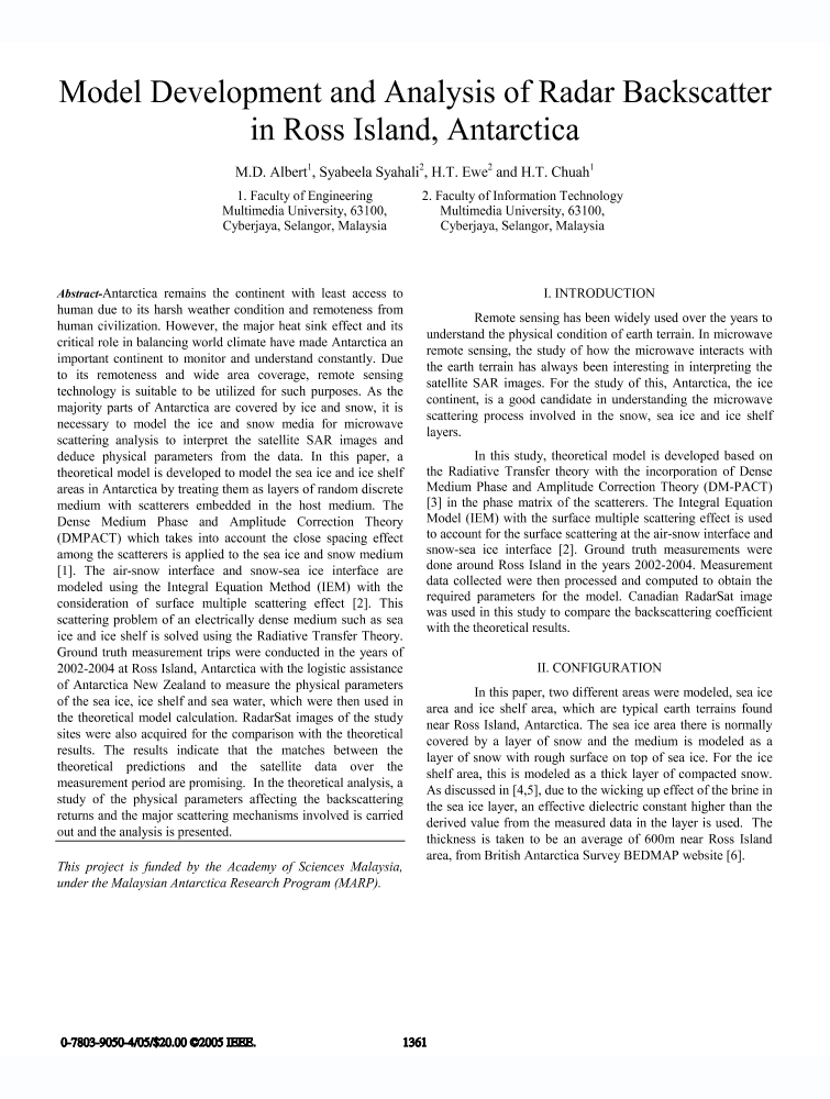 Model development and analysis of radar backscatter in Ross Island ...