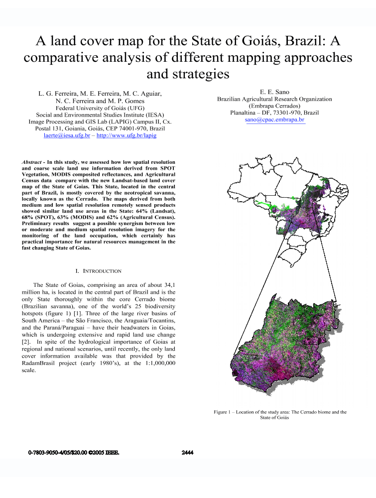 A land cover map for the state of Goi's, Brazil: a comparative analysis ...