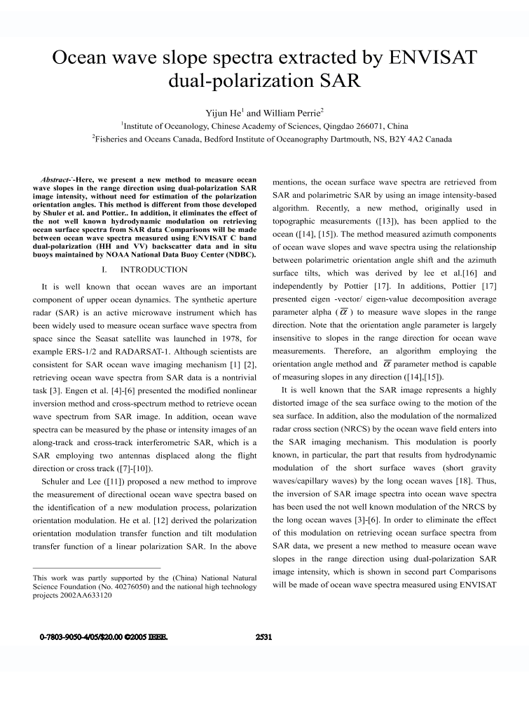 Ocean wave slope spectra extracted by ENVISAT dual-polarization SAR | IEEE Conference ...