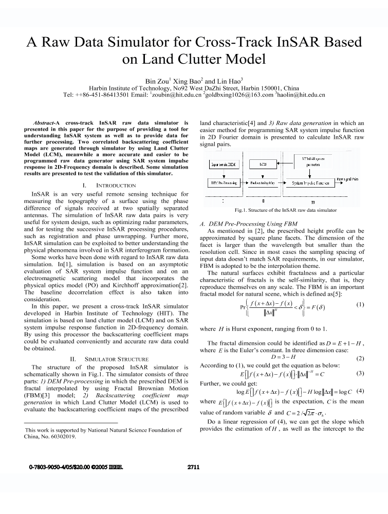 A raw data simulator for cross-track InSAR based on land clutter model | IEEE Conference ...
