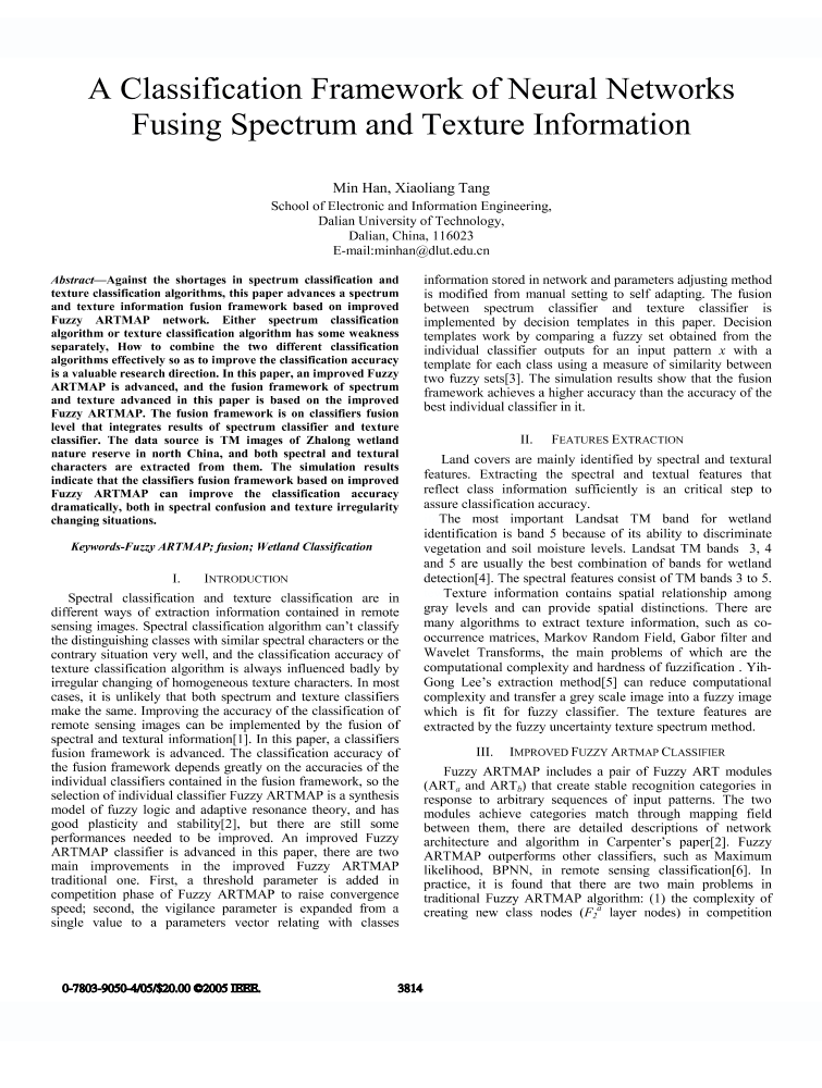 A classification framework of neural networks fusing spectrum and texture information | IEEE ...
