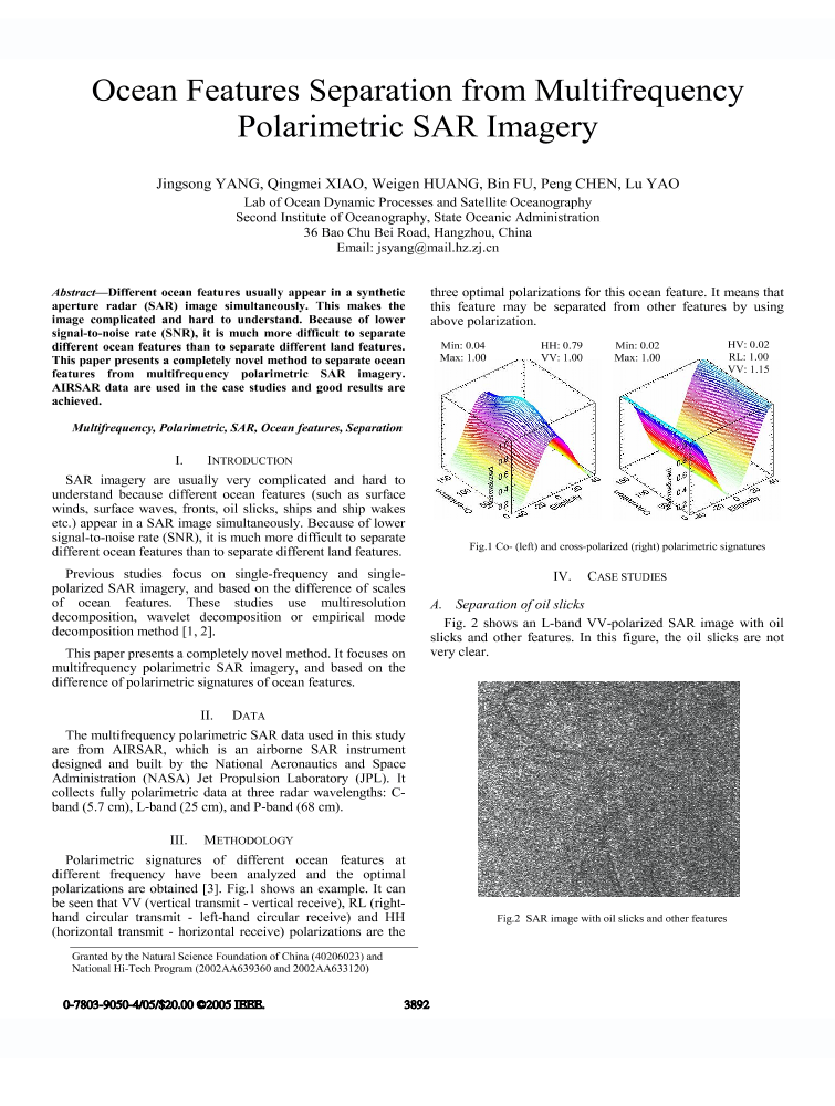 Ocean features separation from multifrequency polarimetric SAR imagery | IEEE Conference ...