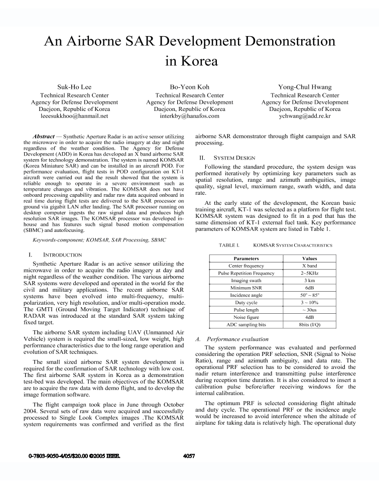 An airborne SAR development demonstration in Korea | IEEE Conference ...