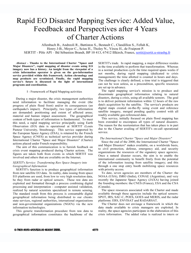 Rapid EO disaster mapping service: added value, feedback and ...