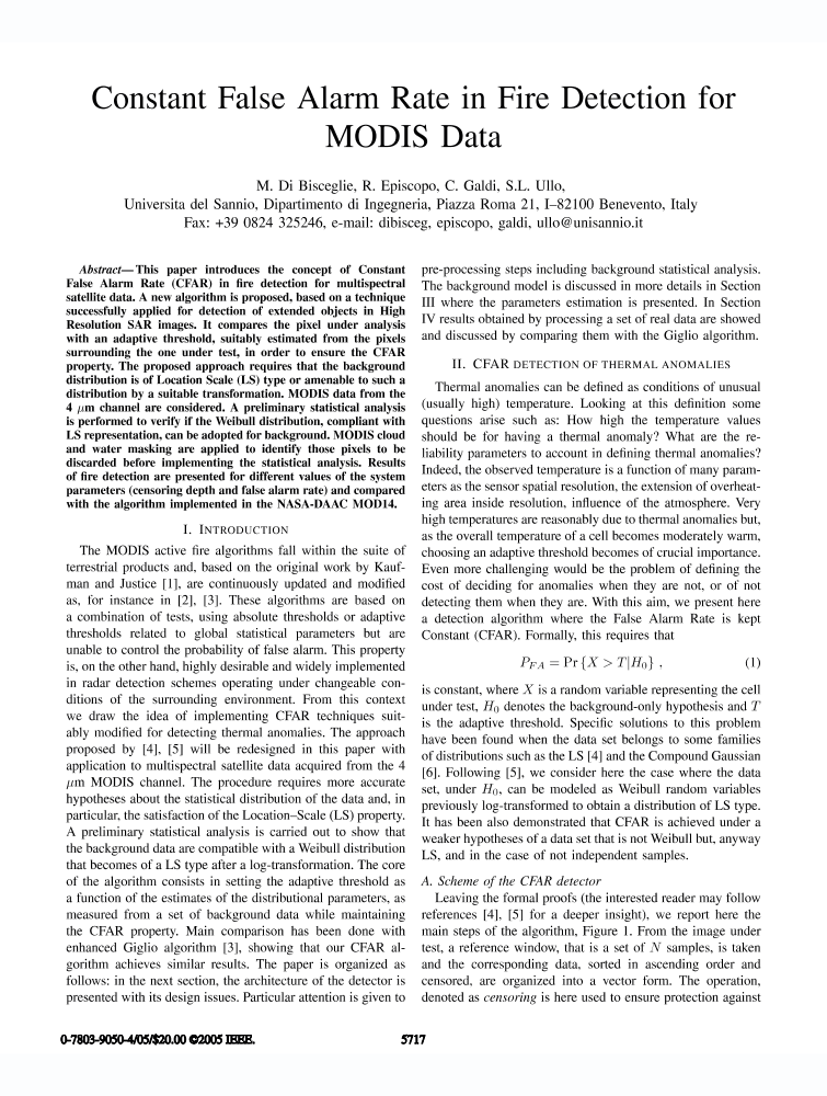 Constant false alarm rate in fire detection for MODIS data | IEEE Conference Publication | IEEE ...