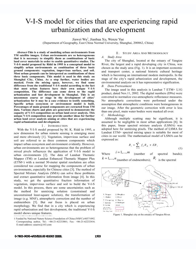 V-I-S model for cities that are experiencing rapid urbanization and ...