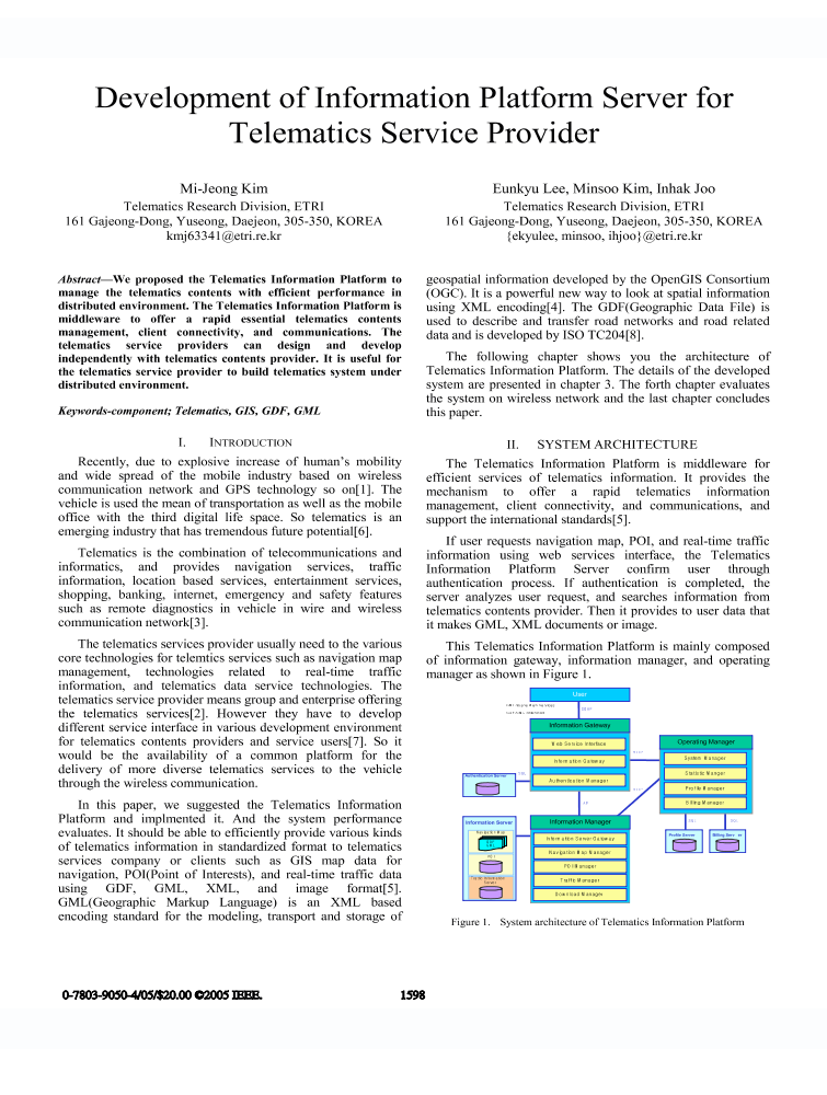 Development of information platform server for telematics service ...