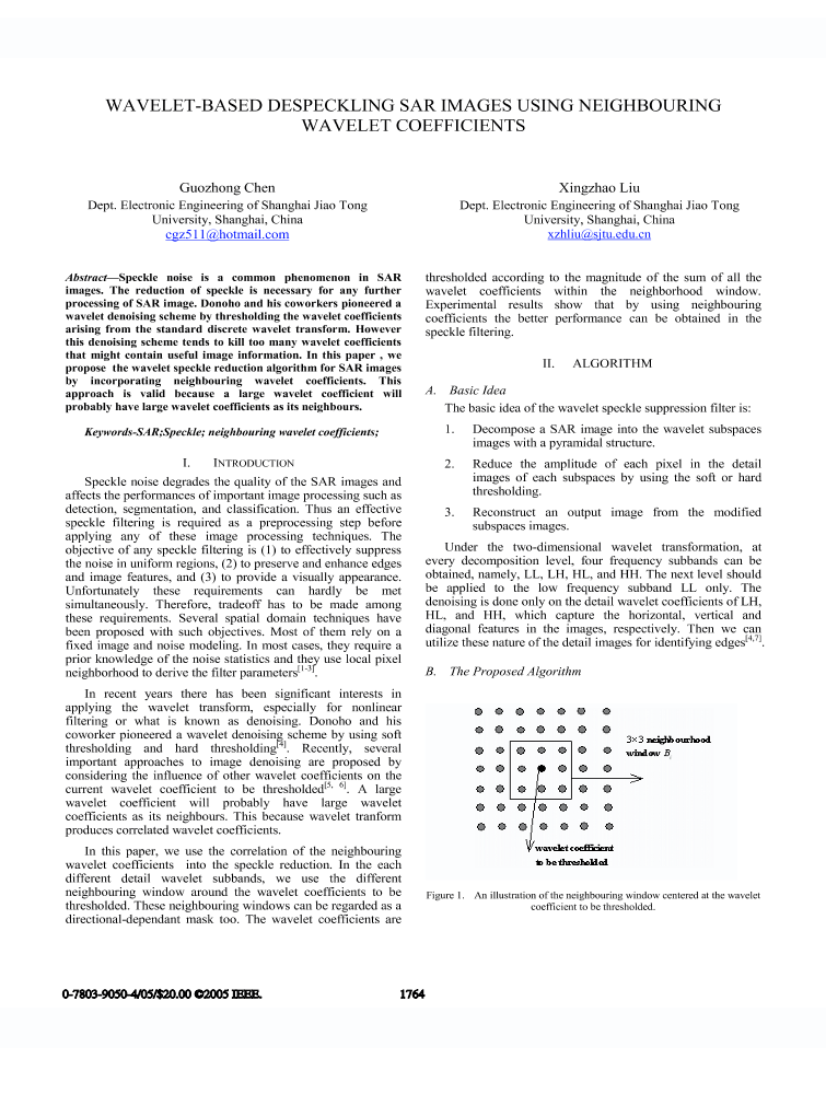 Wavelet-based despeckling SAR images using neighbouring wavelet coefficients | IEEE Conference ...