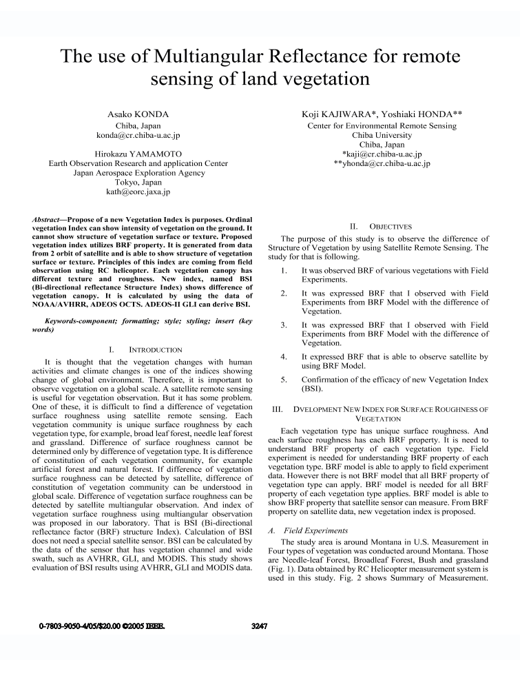 The use of multiangular reflectance for remote sensing of land ...