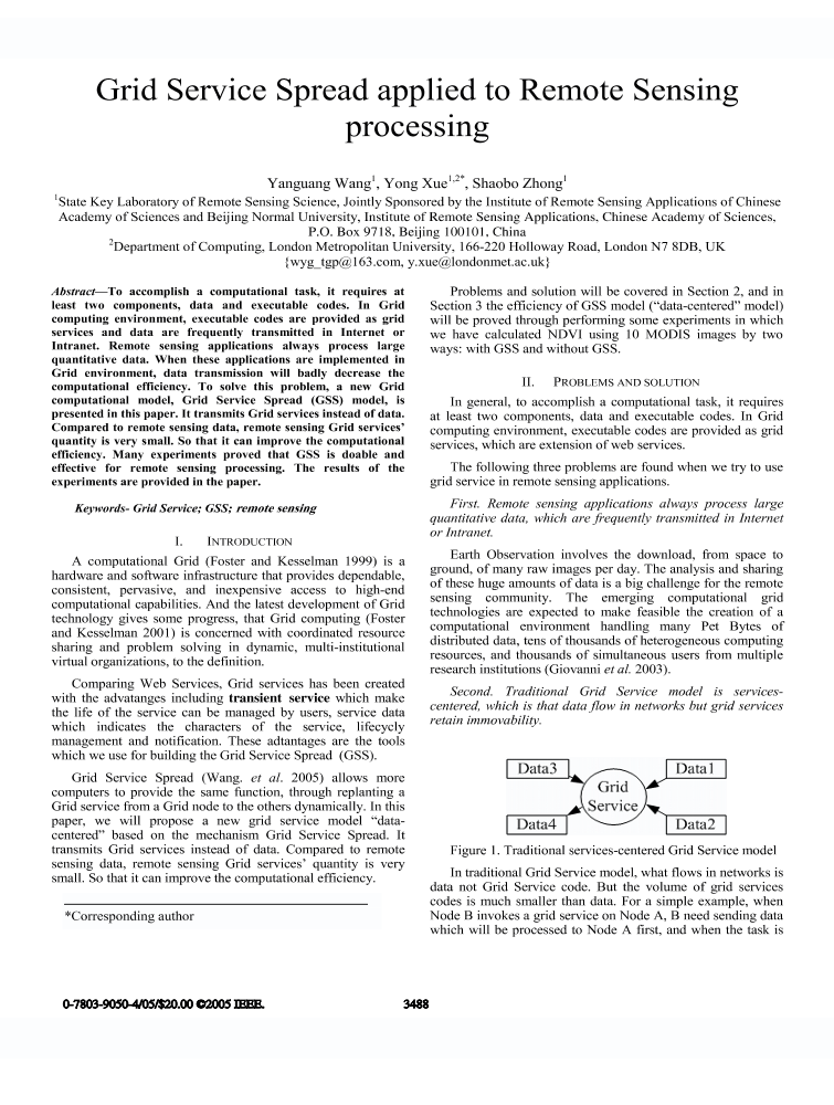 Grid service spread applied to remote sensing processing | IEEE ...