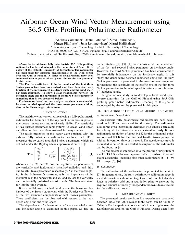 Airborne ocean wind vector measurement using 36.5 GHz profiling ...