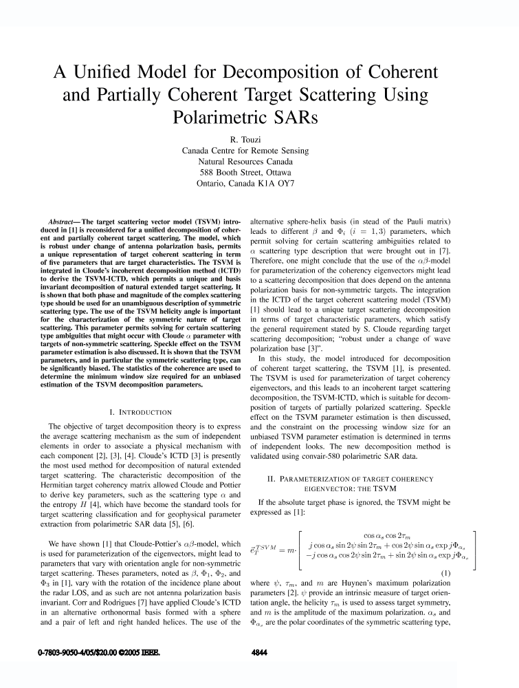 A unified model for decomposition of coherent and partially coherent target scattering using ...