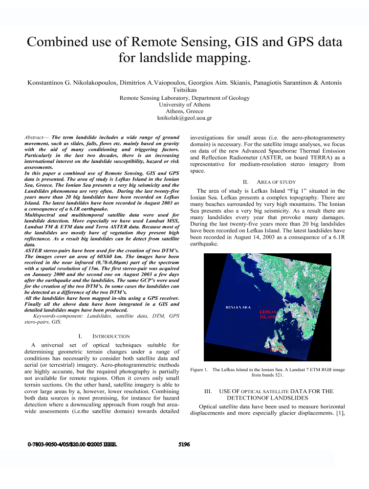 Combined Use Of Remote Sensing Gis And Gps Data For Landslide Mapping Ieee Conference