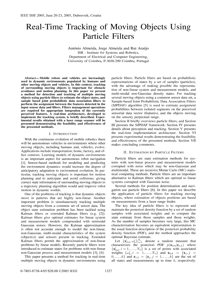 Real-Time Tracking of Moving Objects Using Particle Filters | IEEE ...