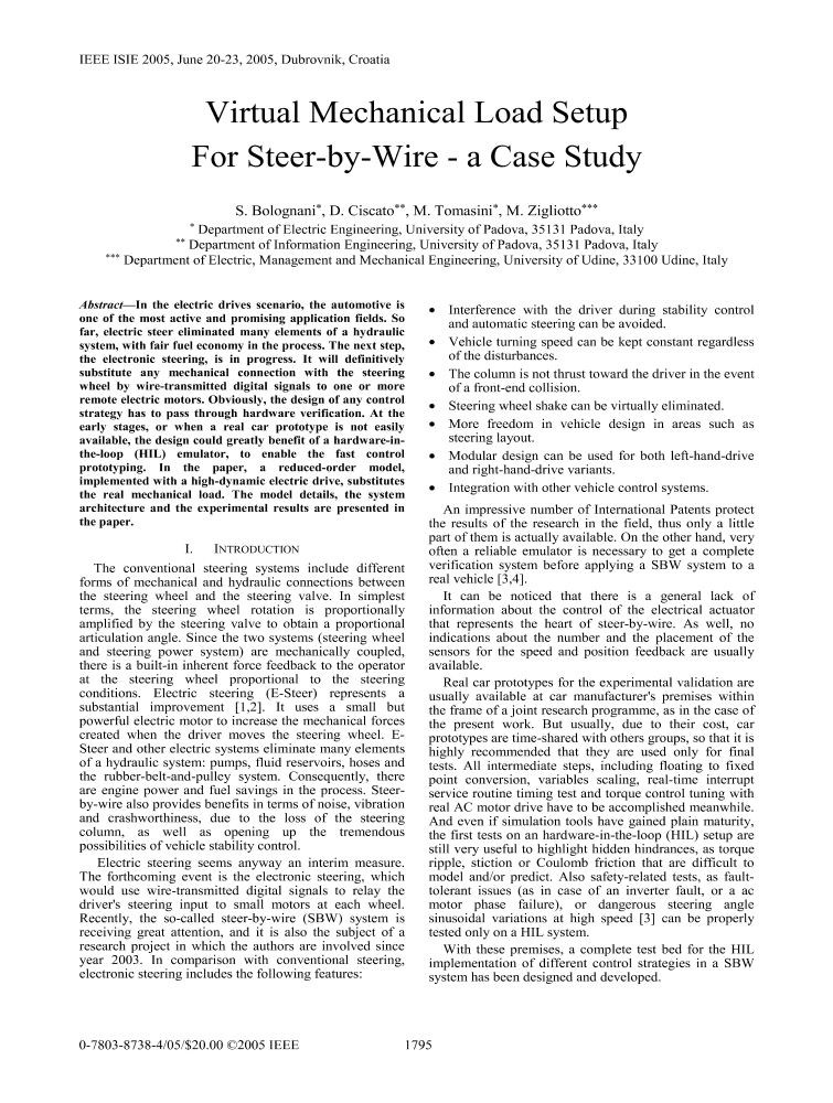 Virtual Mechanical Load Setup For Steer-by-Wire - a Case Study | IEEE ...