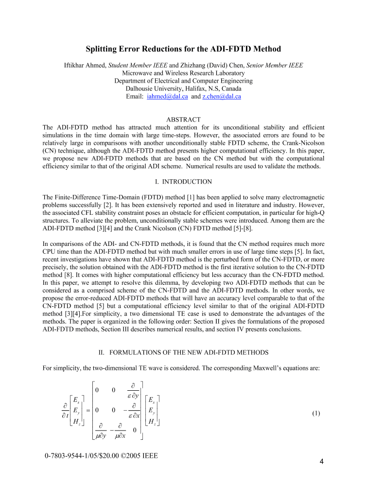 Splitting error reductions for the ADI-FDTD method | IEEE Conference Publication | IEEE Xplore