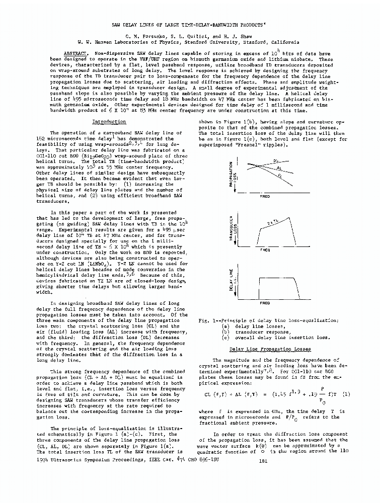Saw Delay Lines Of Large Time Delay Bandwidth Products Ieee Conference Publication Ieee Xplore