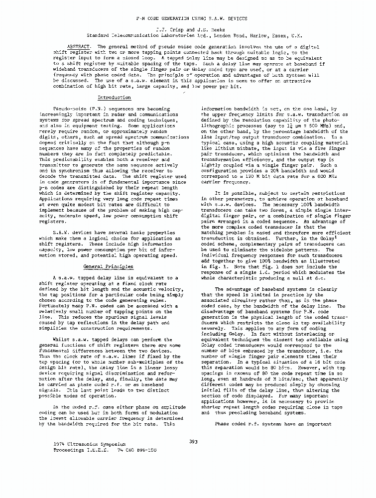 P-N Code Generation Using S.A.W. Devices | IEEE Conference Publication ...