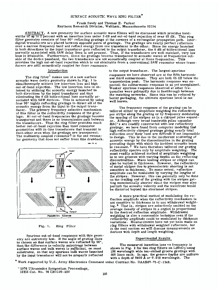 Surface Acoustic Wave Ring Filter | IEEE Conference Publication | IEEE ...
