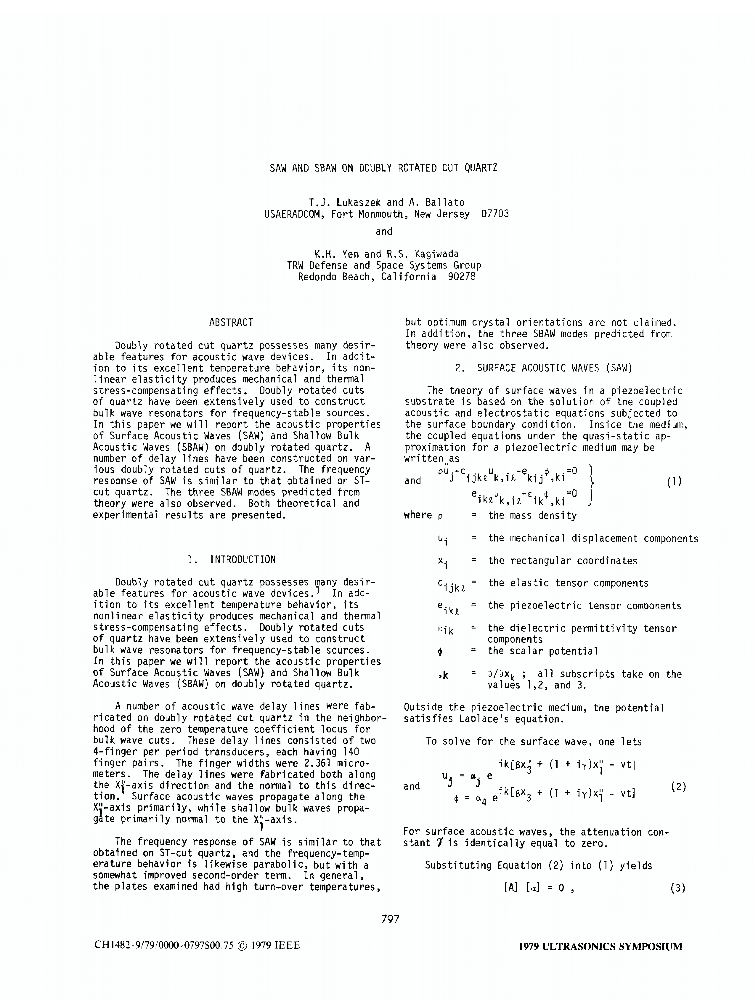 SAW and SBAW on Doubly Rotated Cut Quartz | IEEE Conference Publication ...