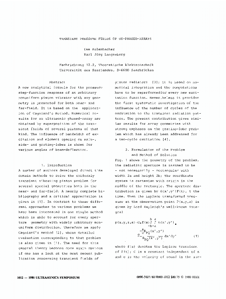 Transient Pressure Fields of US-Phased-Arrays | IEEE Conference Publication | IEEE Xplore