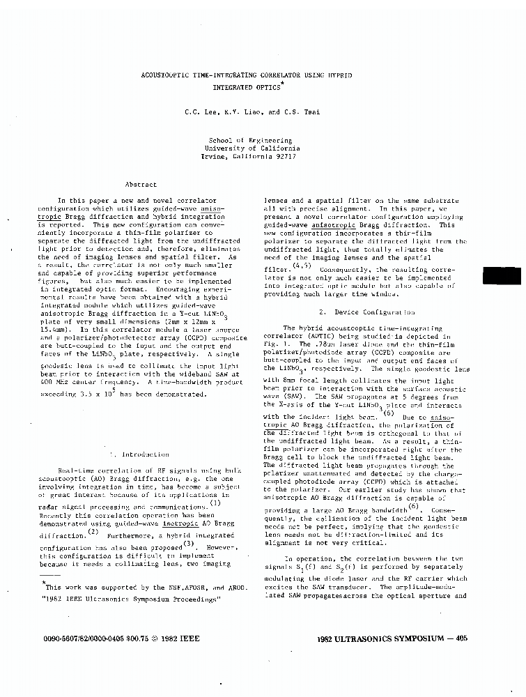 Acoustooptic Time-Integrating Correlator Using Hybrid Integrated Optics ...