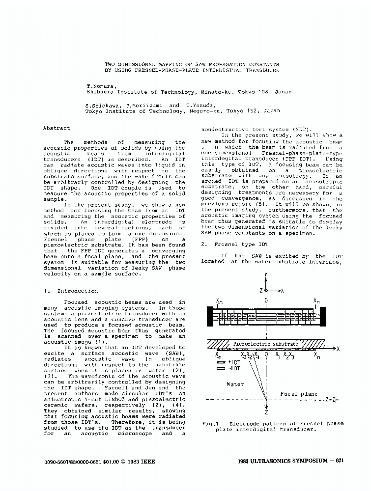 Two Dimensional Mapping Of Saw Propagation Constants By Using Fresnel