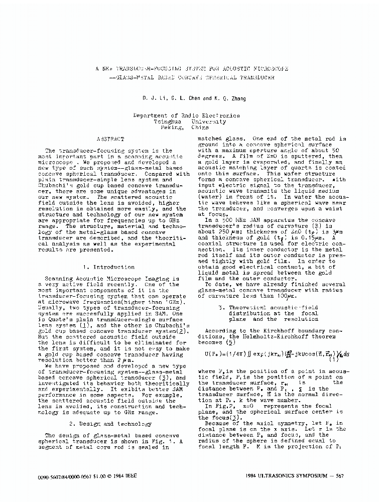 A New Transducer-Focusing System for Acoustic Microscope-Glass-Metal ...