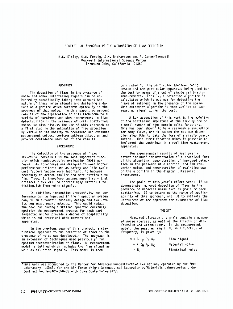 Statistical Approach To The Automation Of Flaw Detection Ieee Conference Publication Ieee Xplore