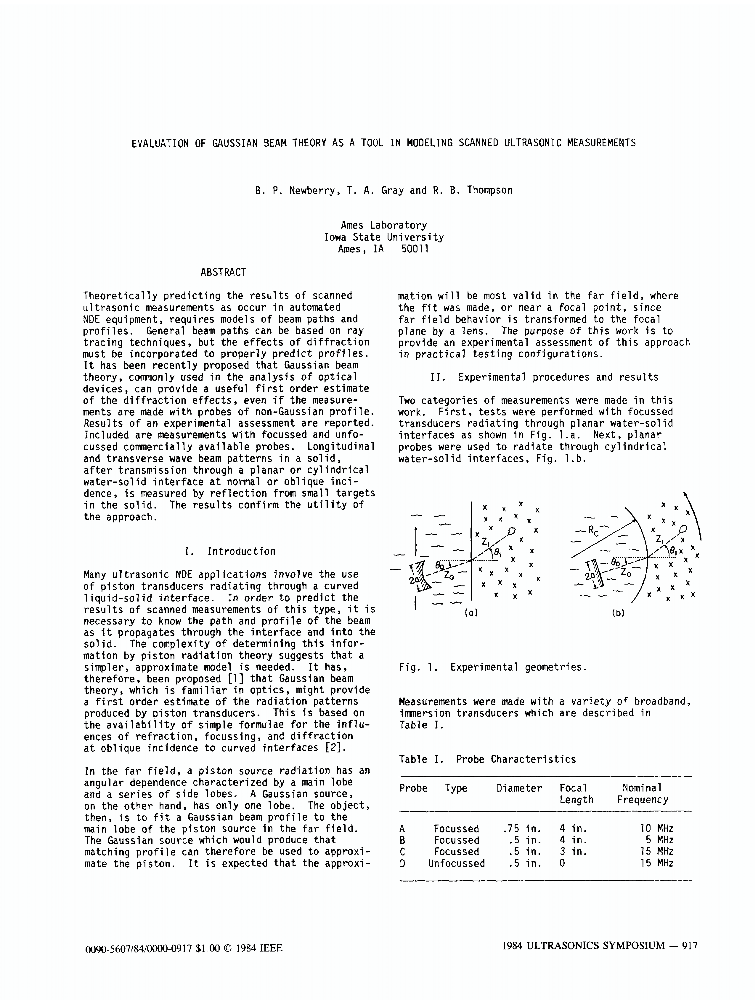 Evaluation Of Gaussian Beam Theory As A Tool In Modeling Scanned Ultrasonic Measurements Ieee