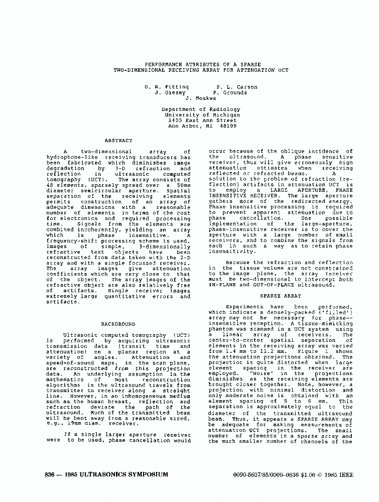 Performance Attributes of a Sparse Two-Dimensional Receiving Array for ...