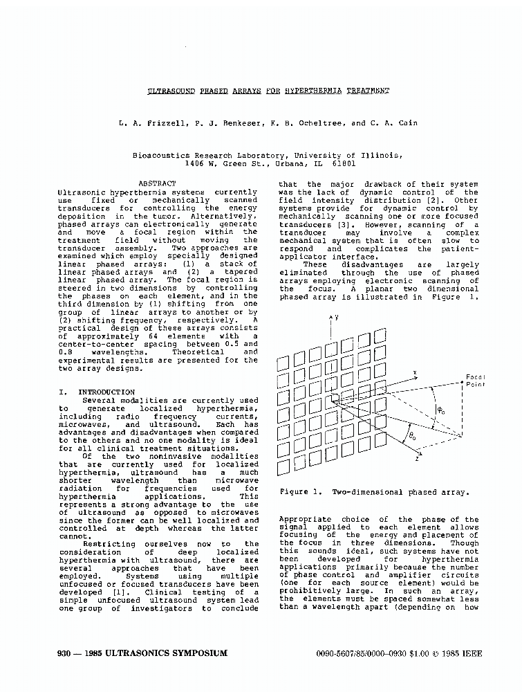 Ultrasound Phased Arrays for Hyperthermia Treatment | IEEE Conference Publication | IEEE Xplore
