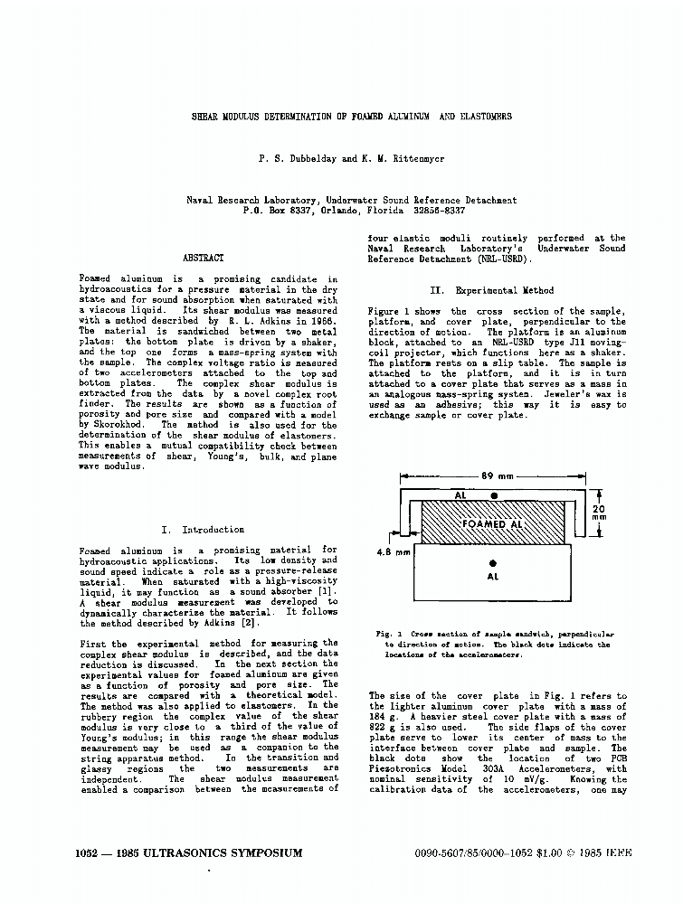 Shear Modulus Determination of Foamed Aluminum and Elastomers | IEEE ...